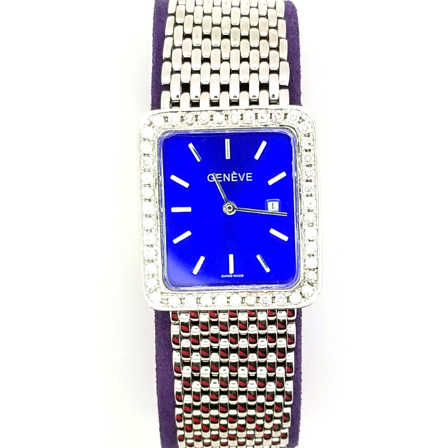 Men's Diamond Geneve Watch/ Royal Blue Dial - Ryu's Jewelry